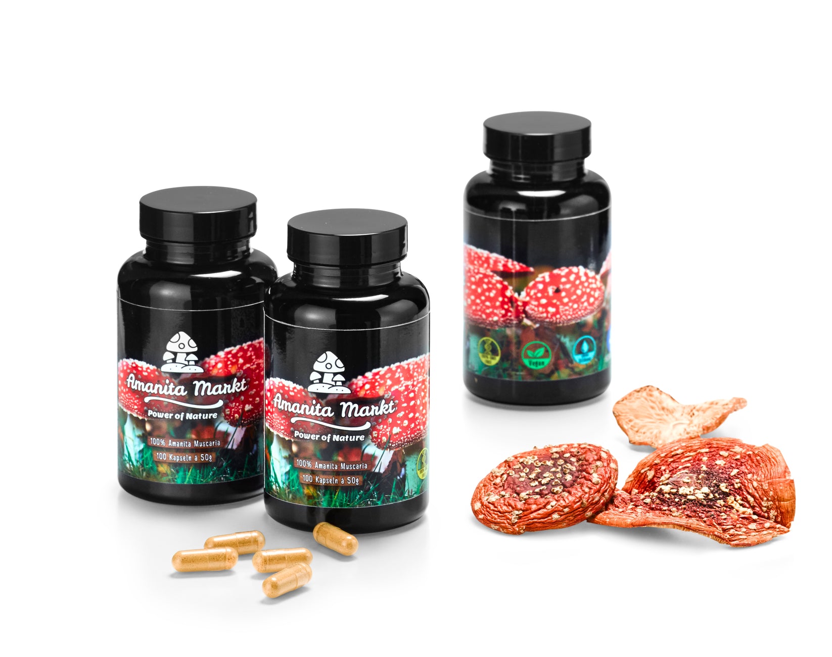 Getrocknete Fliegenpilze und Amanita Muscara Kapseln – Amanita Markt